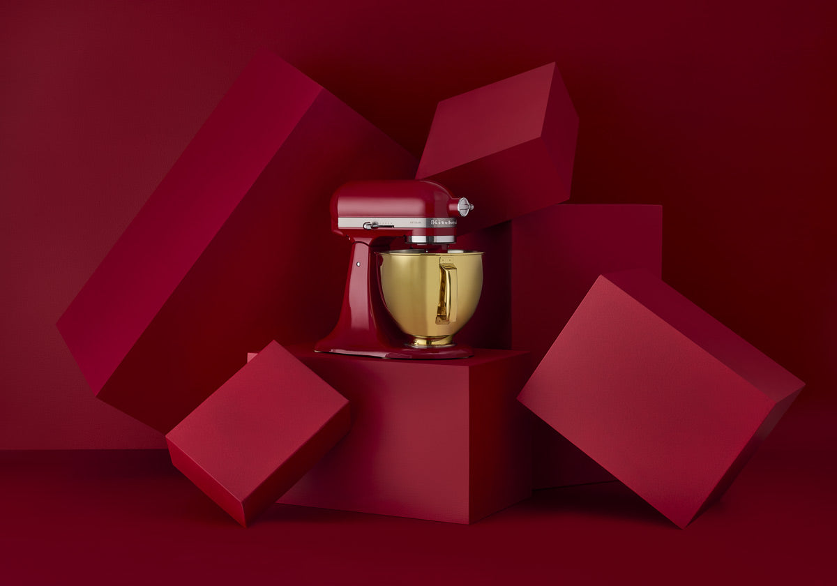 Artisan Tilt-Head Stand Mixer KSM195 Empire Red + Gold Bowl Bundle ...